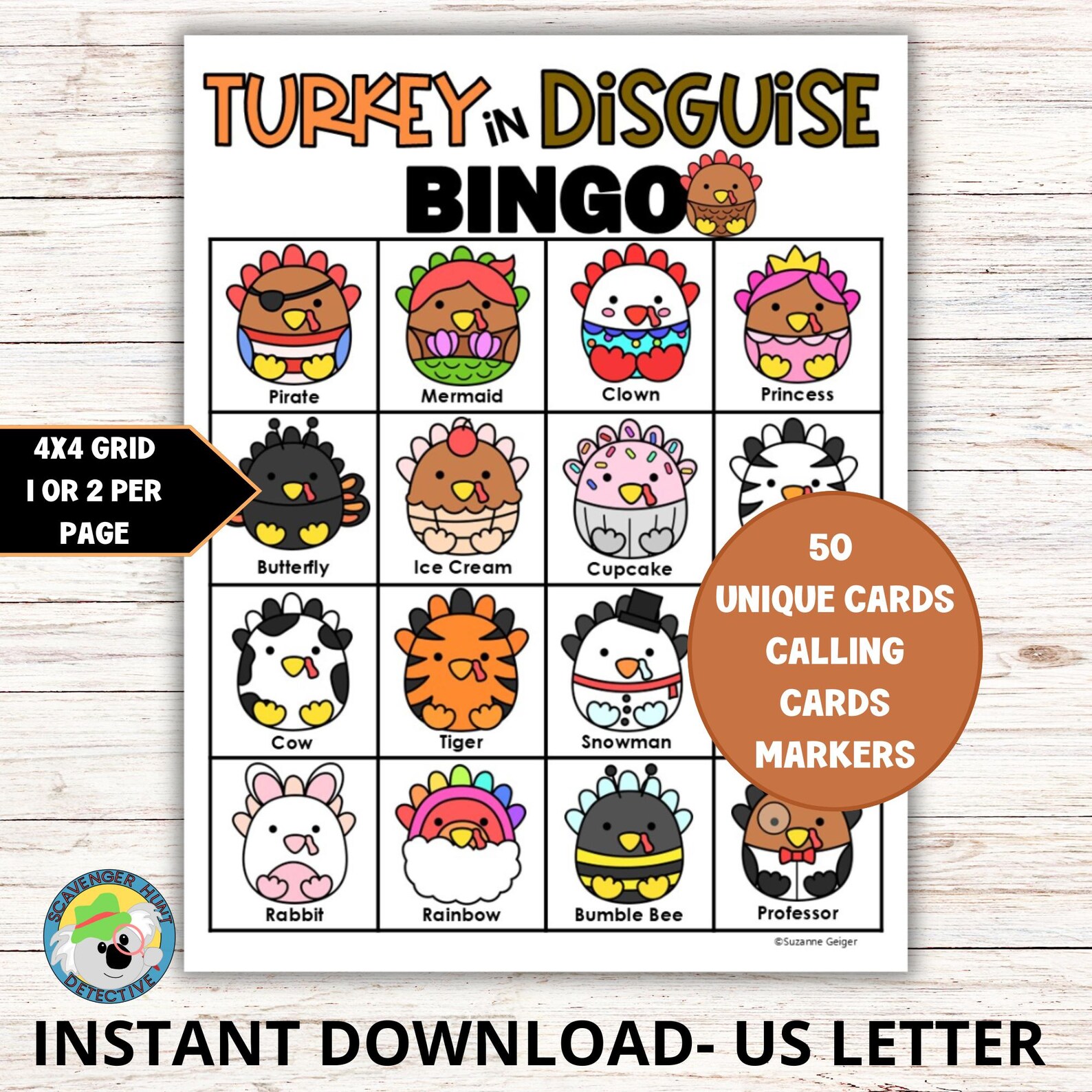 Thanksgiving Turkey in Disguise Bingo Game Printable 50 Cards ...