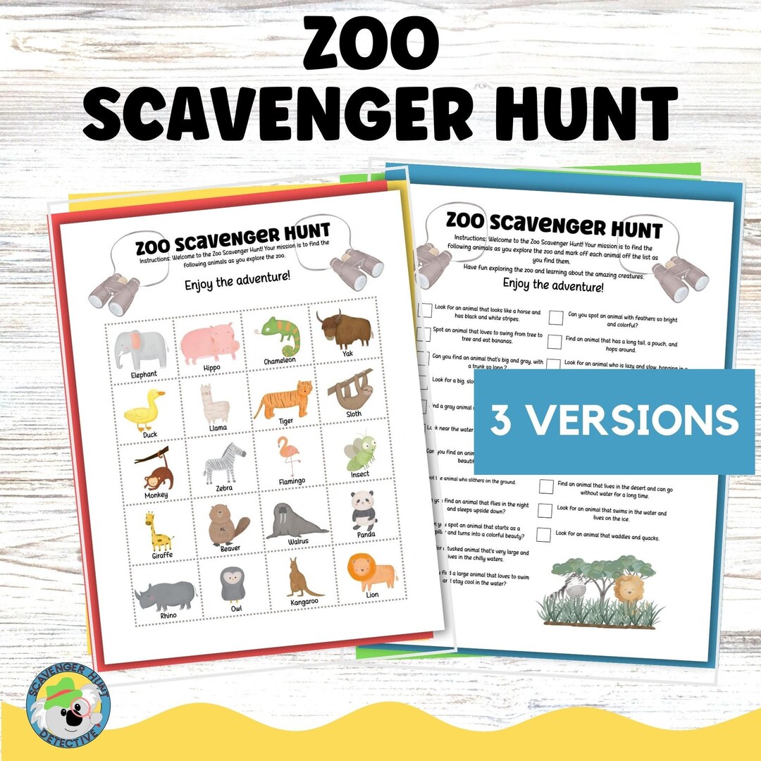 Zoo Scavenger Hunt for Kids Printable, Zoo Field Trip Treasure Hunt ...