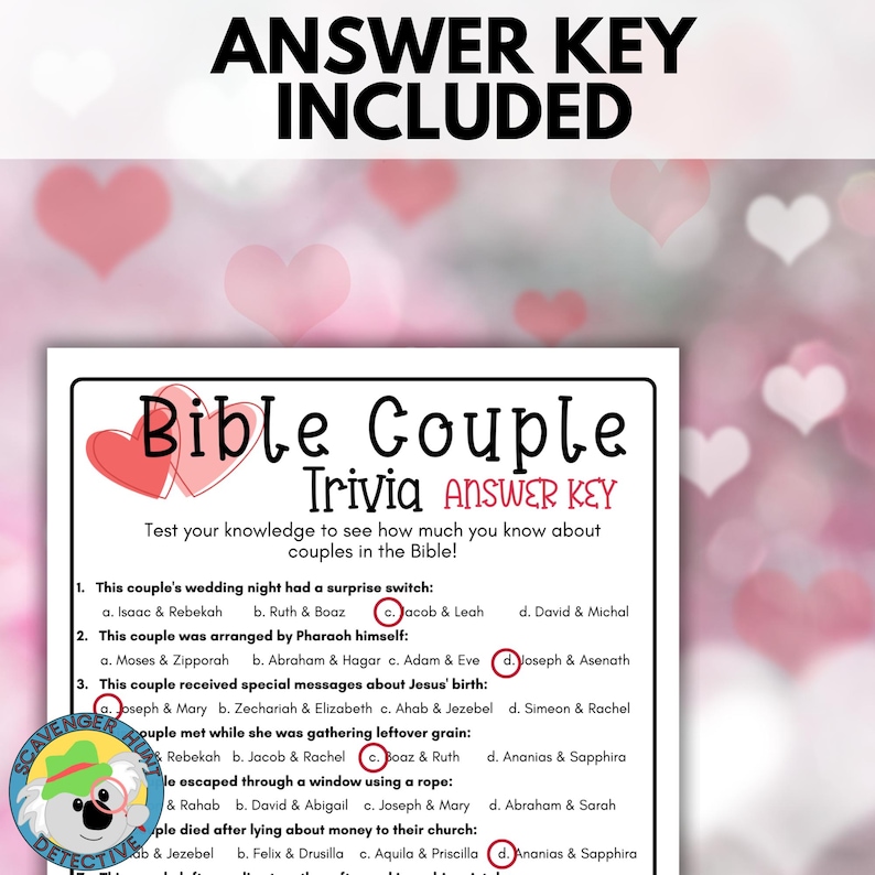 Bible Couples Trivia Game, Valentine's Party Couples of the Bible Game ...
