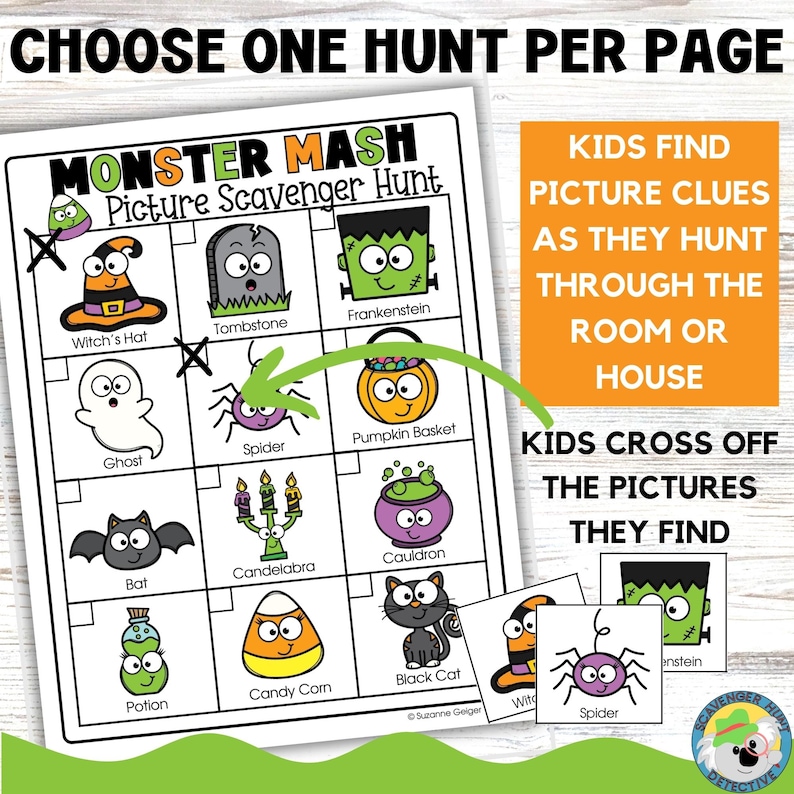 Halloween Cute Monsters Scavenger Hunt Preschool With Picture Clues ...