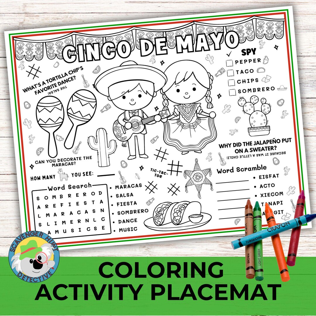 Cinco De Mayo Activity Coloring Placemat Printable Fiesta Party Game ...