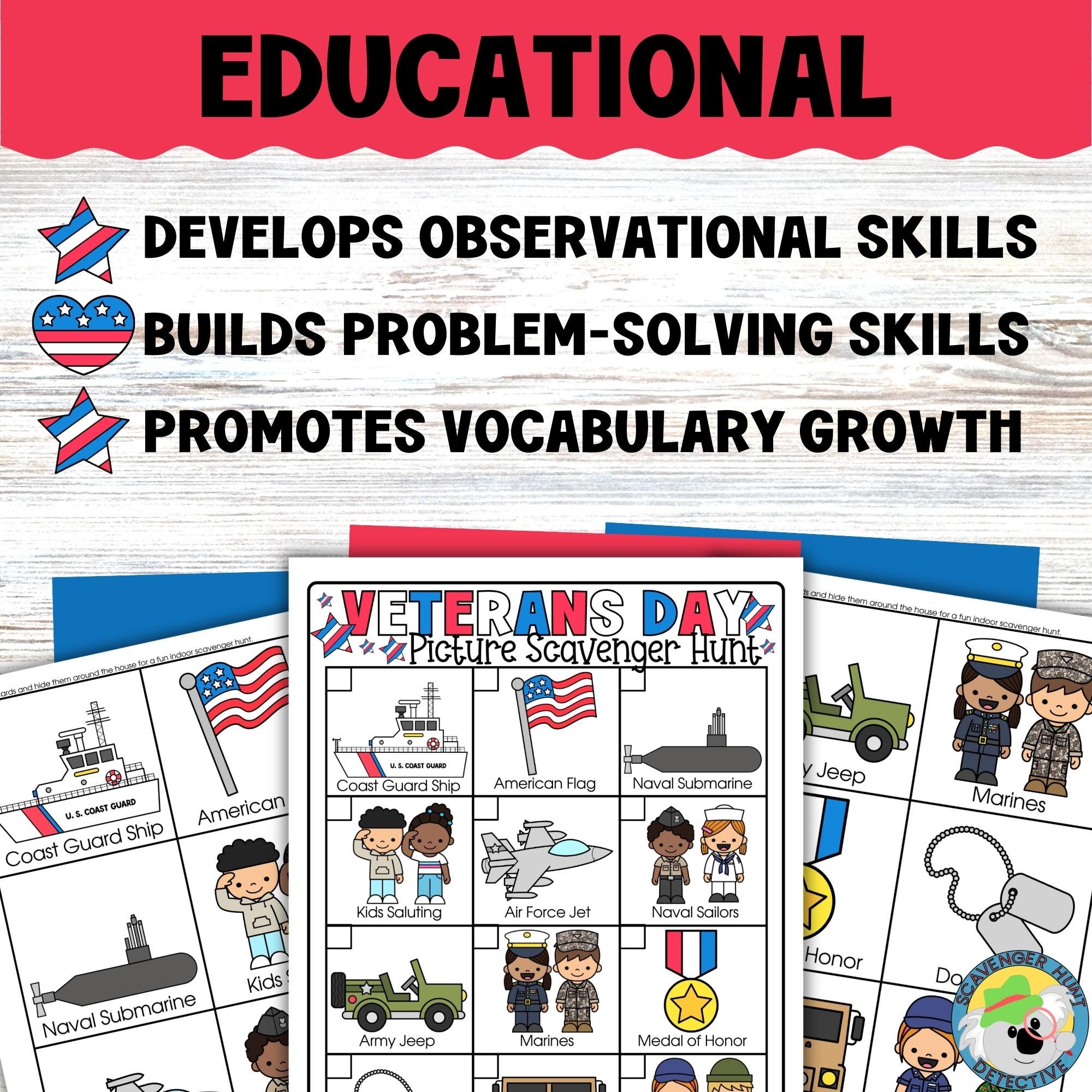 Veterans Day Scavenger Hunt for Preschool With Picture Clues, Toddler ...