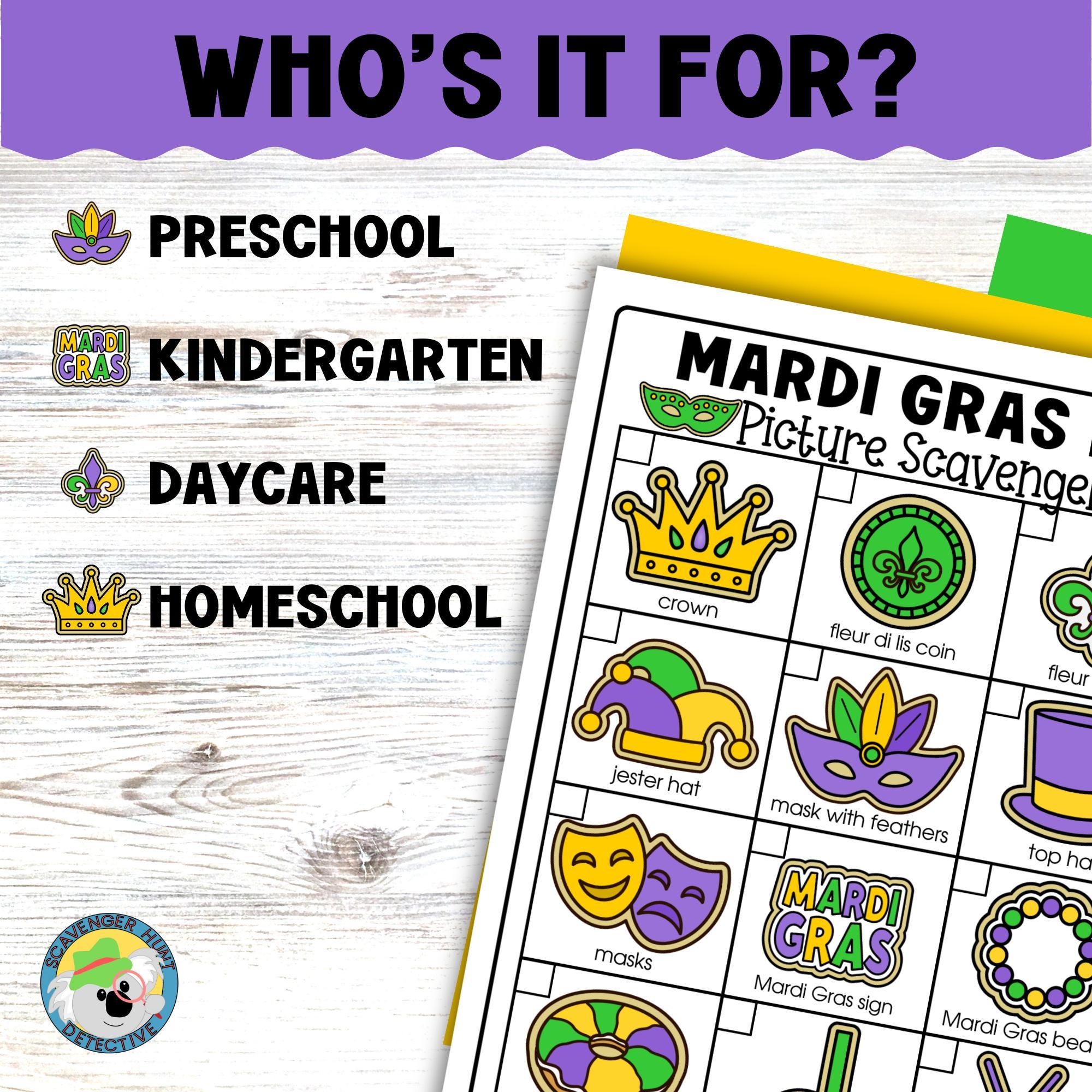Mardi Gras Scavenger Hunt for Toddlers With Picture Clues, Picture ...