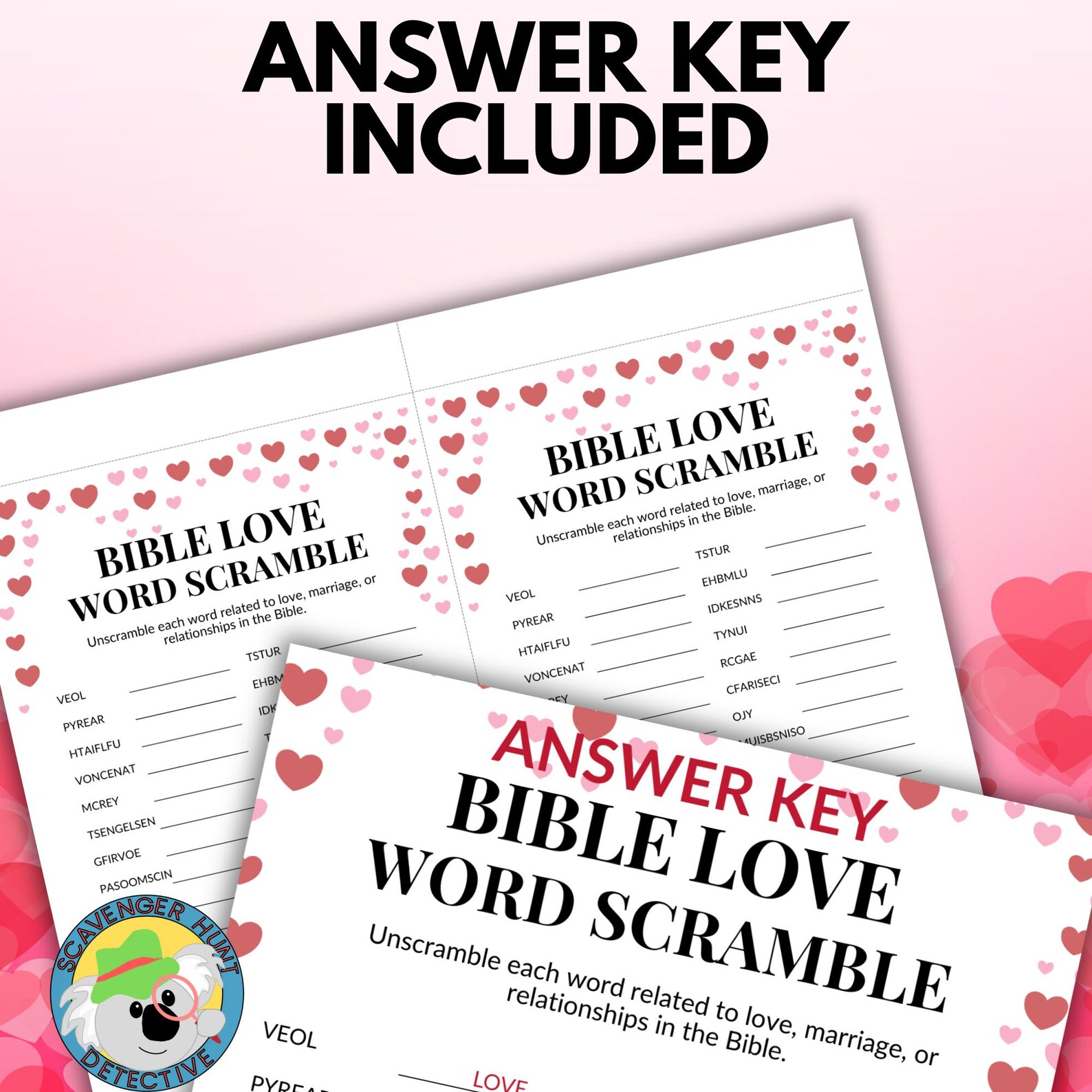 Bible Love Word Scramble Game, Church Christian Valentine's Party Love ...