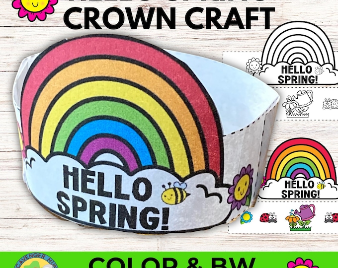 Spring Paper Crown Craft Activity, Coloring Printable First Day of ...