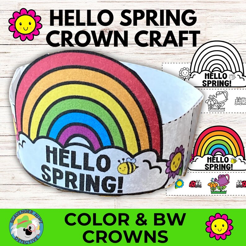 Spring Paper Crown Craft Activity, Coloring Printable First Day of ...