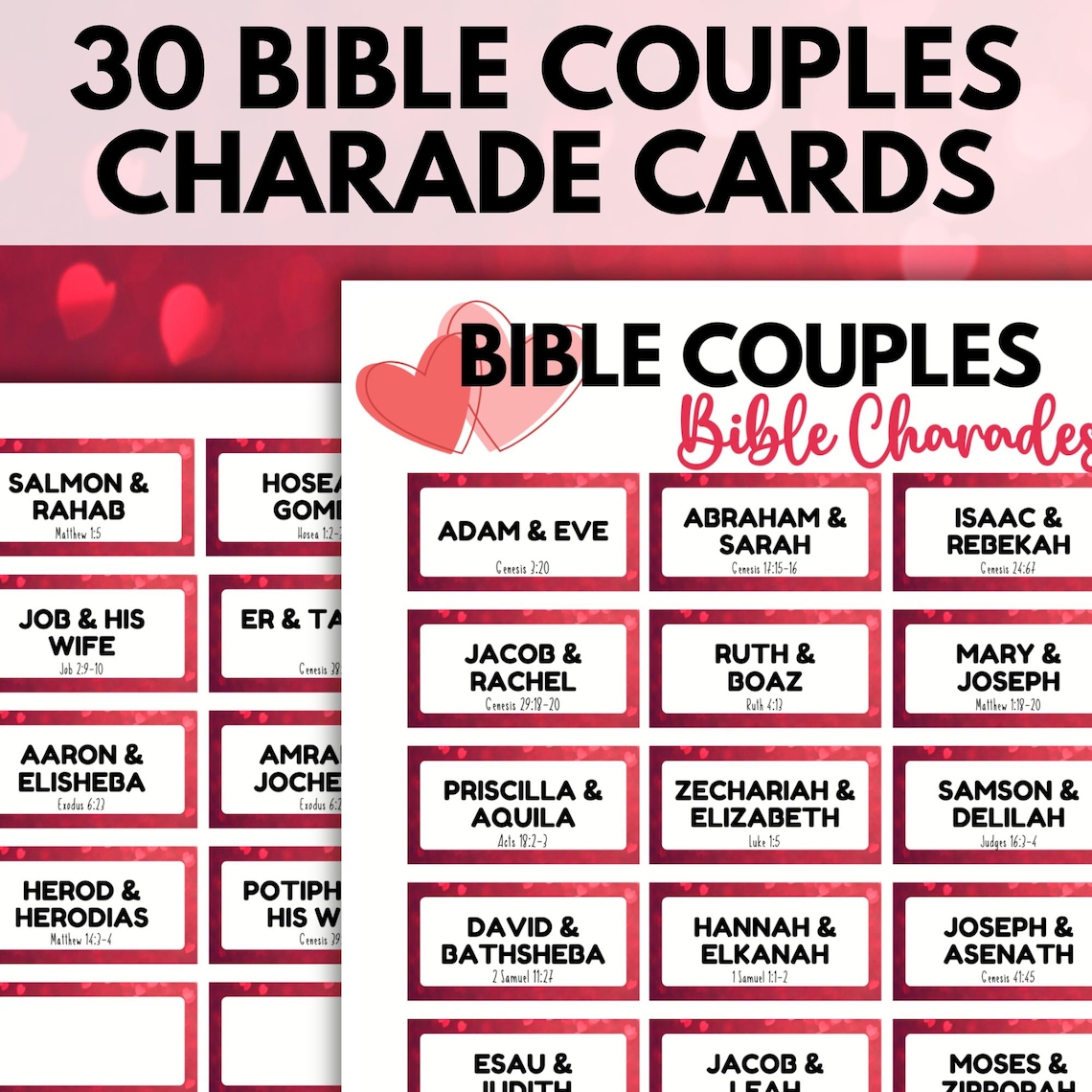 Bible Couples Charades Game, Printable Valentine's Party Game Church ...