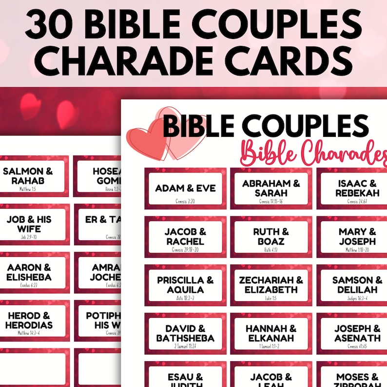 Bible Couples Charades Game, Printable Valentine's Party Game Church ...