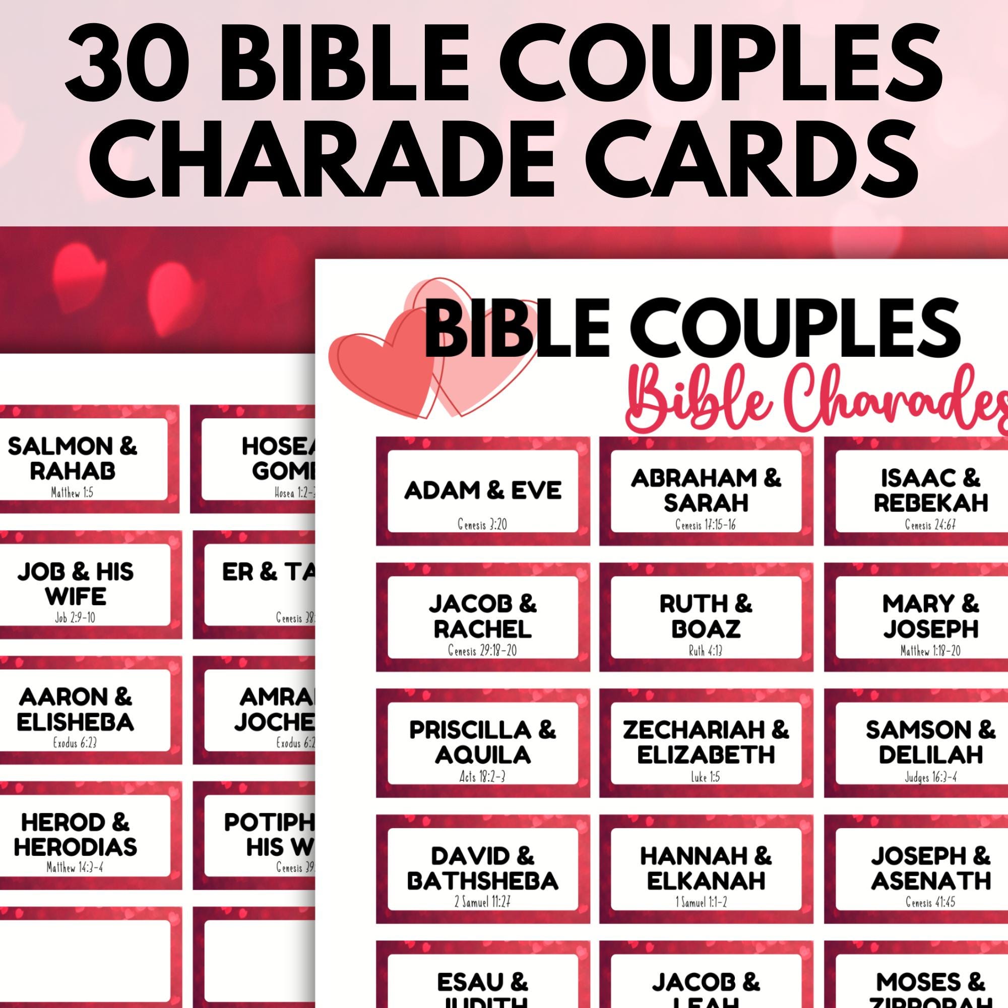 Bible Couples Charades Game, Printable Valentine's Party Game Church ...