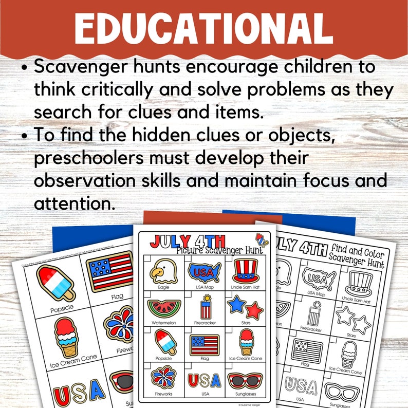 4th of July Scavenger Hunt for Preschoolers With Picture Clues, Toddler ...