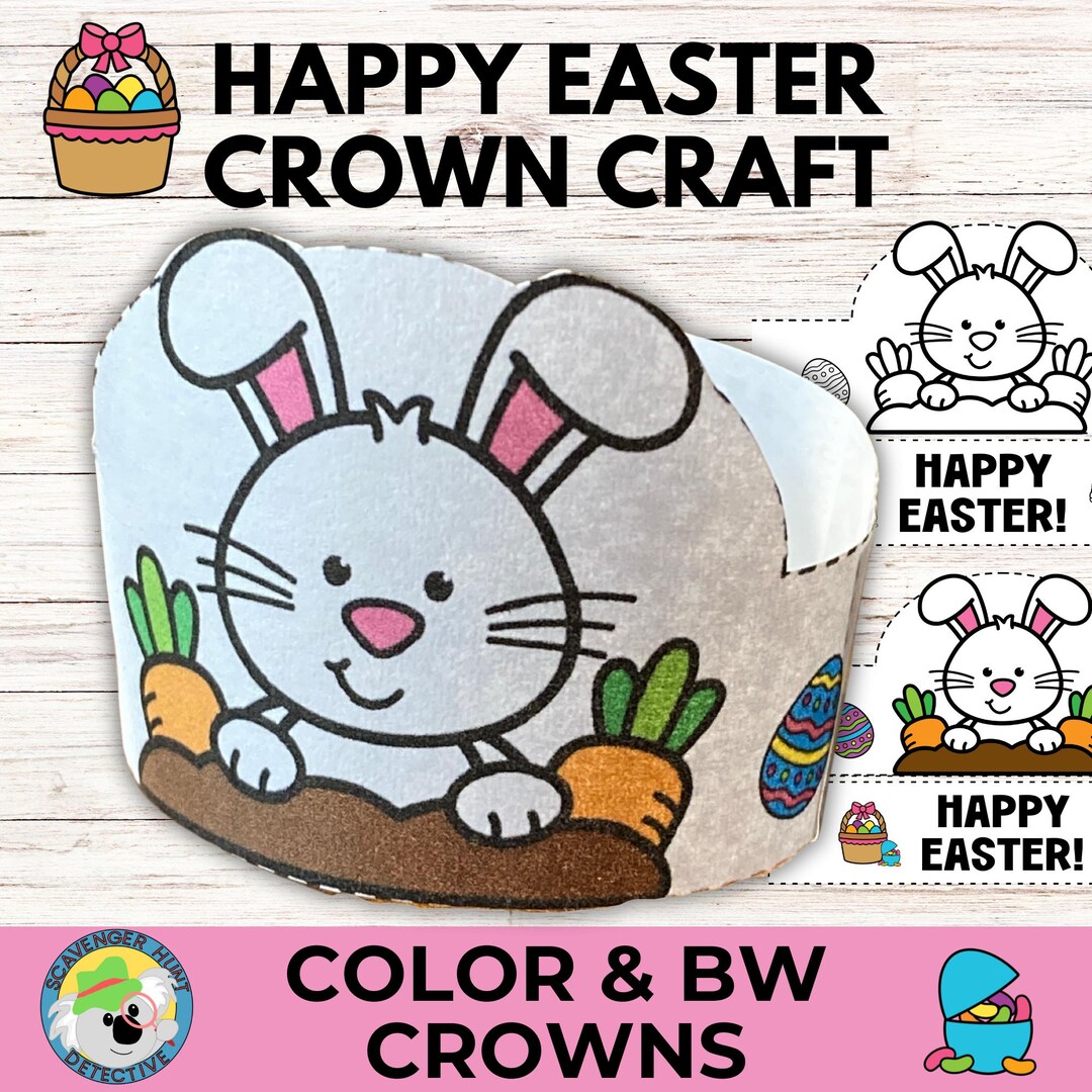 Easter Bunny Paper Crown Craft Activity, Coloring Printable Happy ...