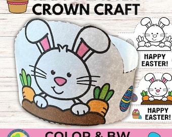 Easter Bunny Paper Crown Craft Activity, Coloring Printable Happy ...