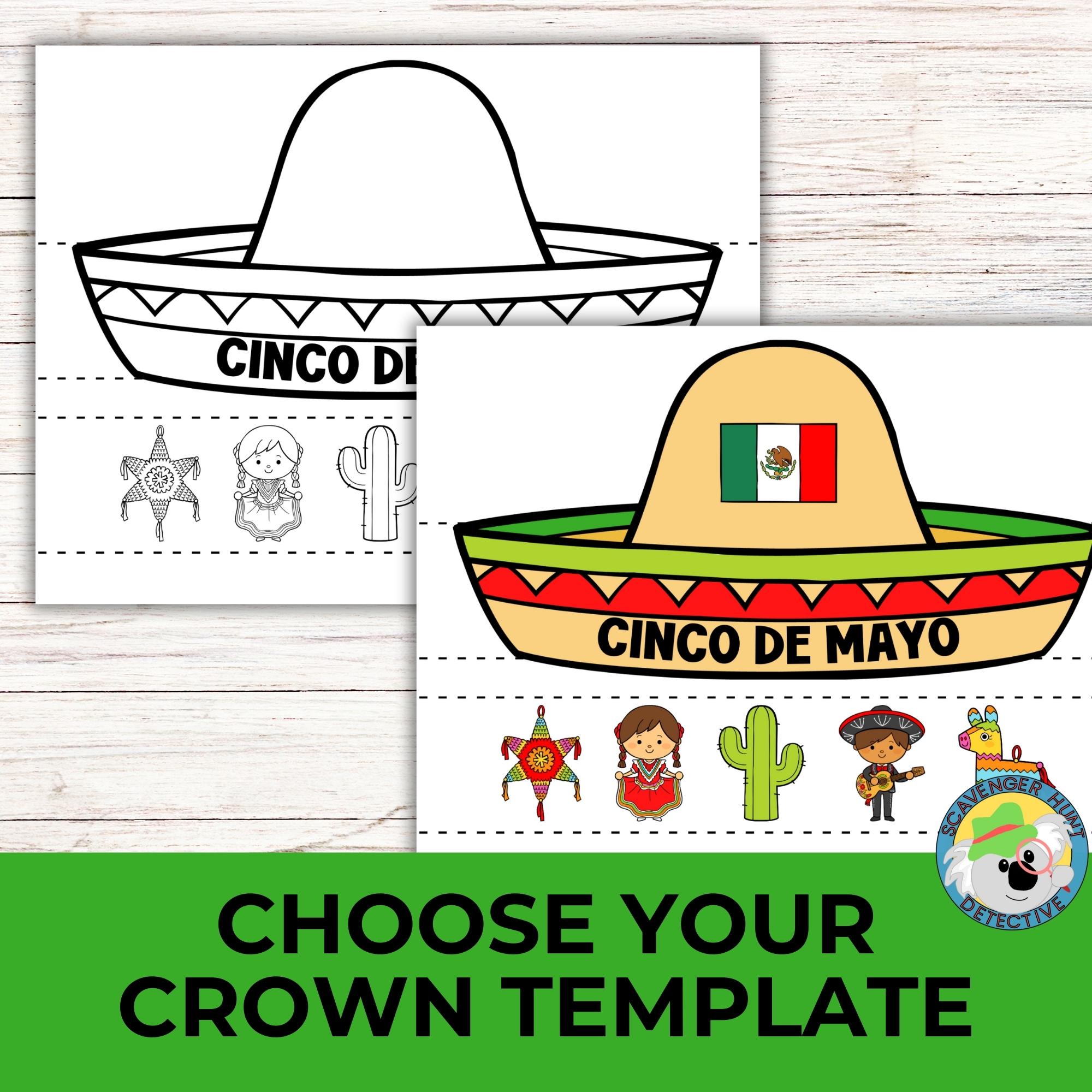 Cinco De Mayo Paper Crown Craft Activity, Coloring Printable Cinco De ...