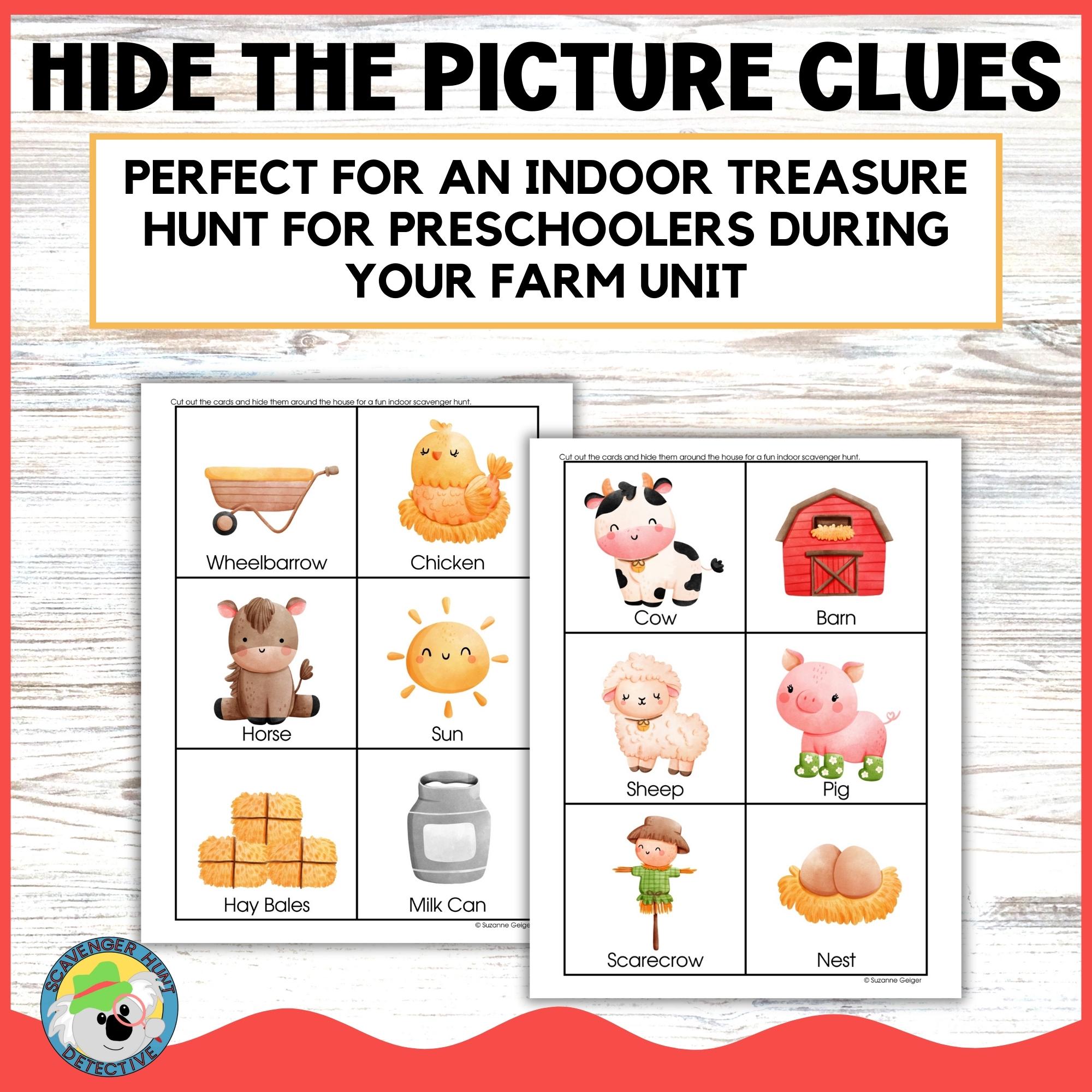 Farm Theme Scavenger Hunt for Preschoolers With Picture Clues, Daycare ...