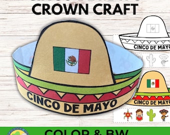 Cinco De Mayo Paper Crown Craft Activity, Coloring Printable Cinco De ...