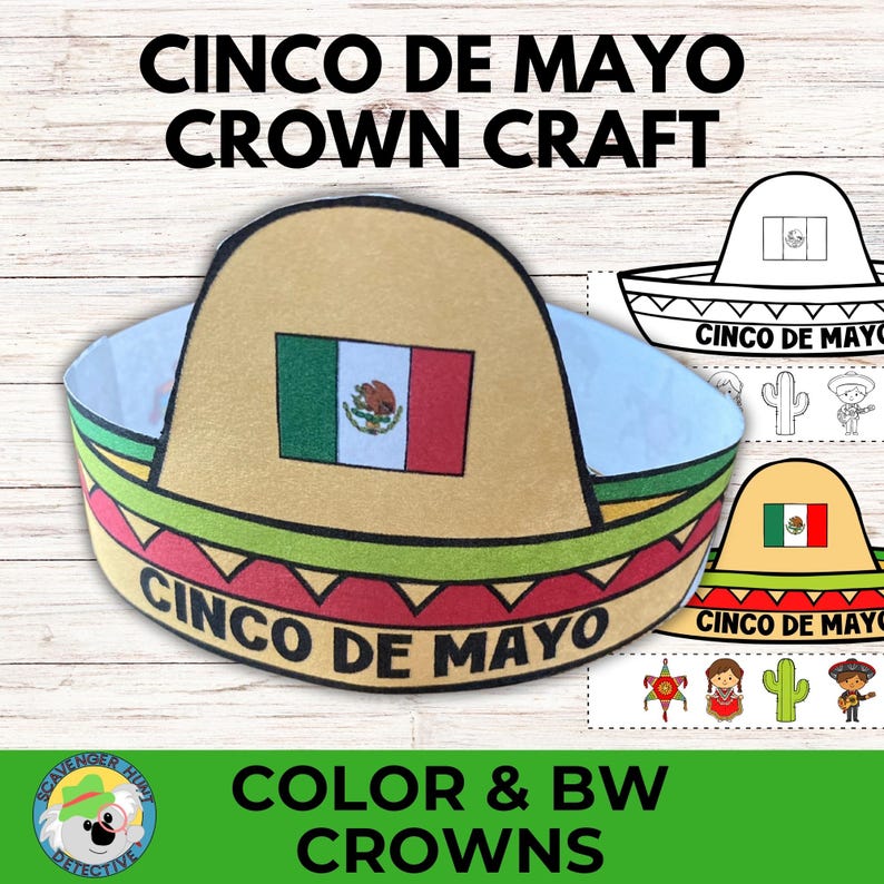 Cinco De Mayo Paper Crown Craft Activity, Coloring Printable Cinco De ...