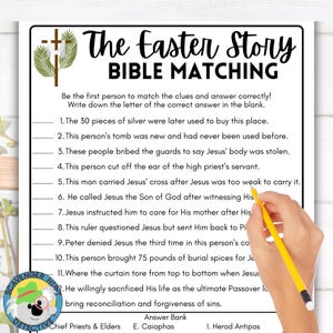 Easter Story Bible Matching Game, Holy Week Easter Bible Game Church ...