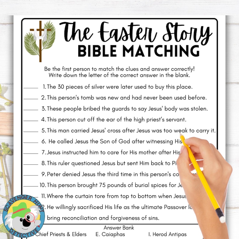 Easter Story Bible Matching Game, Holy Week Easter Bible Game Church ...
