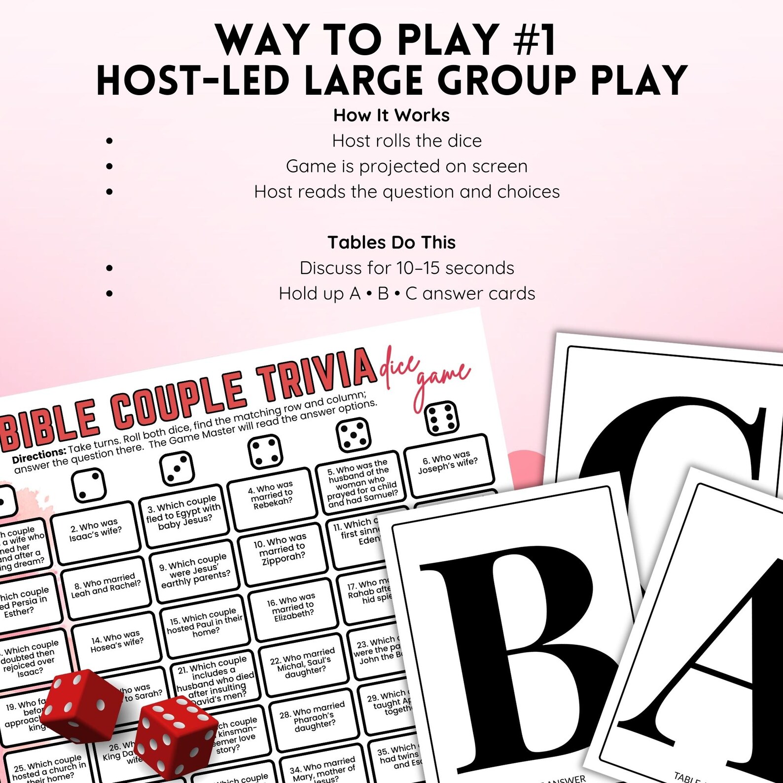Bible Couples Trivia Dice Game, Church Christian Valentine's Party ...