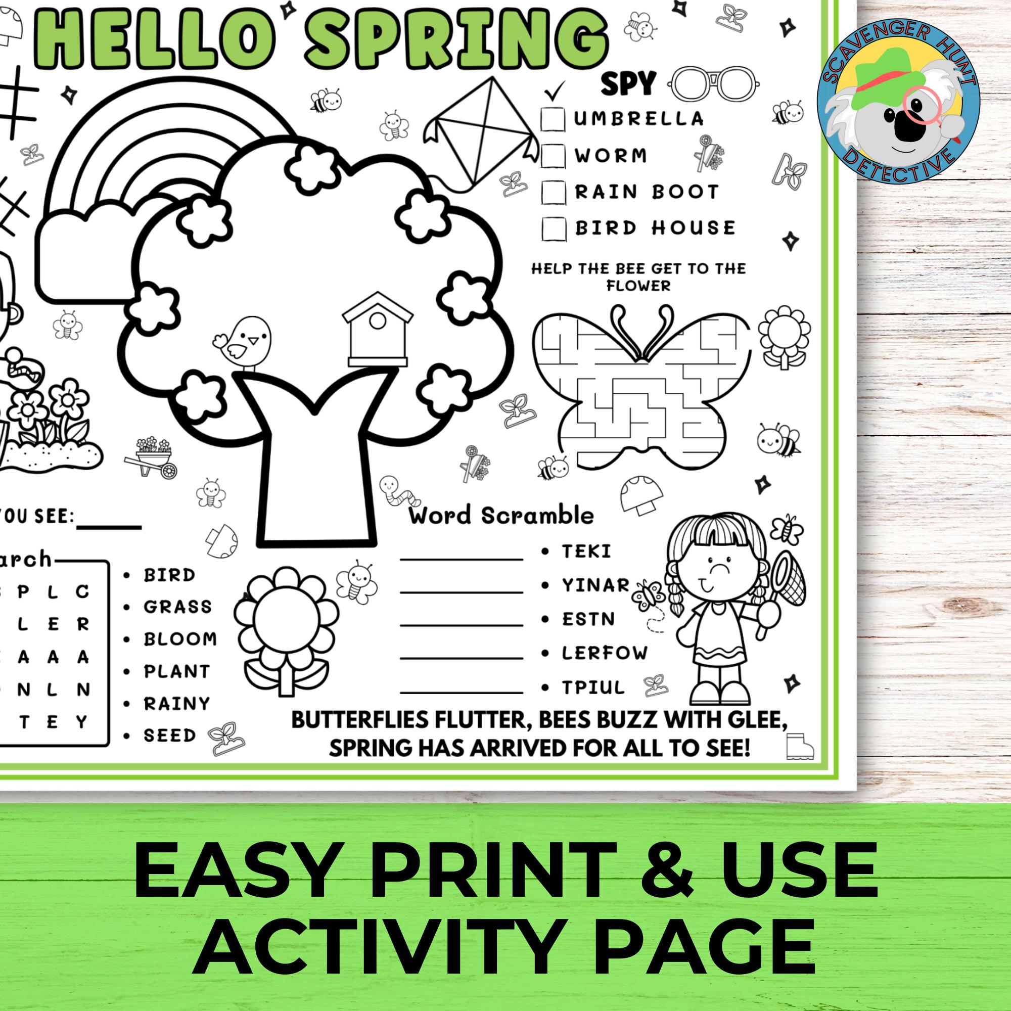 Spring Activity Coloring Placemat Printable First Day of Spring Party ...