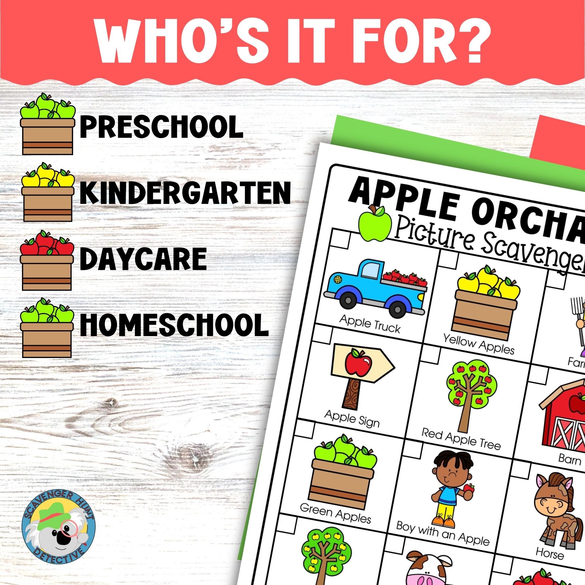 Apple Orchard Scavenger Hunt for Preschoolers With Picture Clues, Apple ...