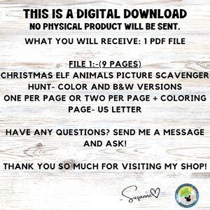 Christmas Elf Animals Scavenger Hunt for Preschoolers With Picture ...