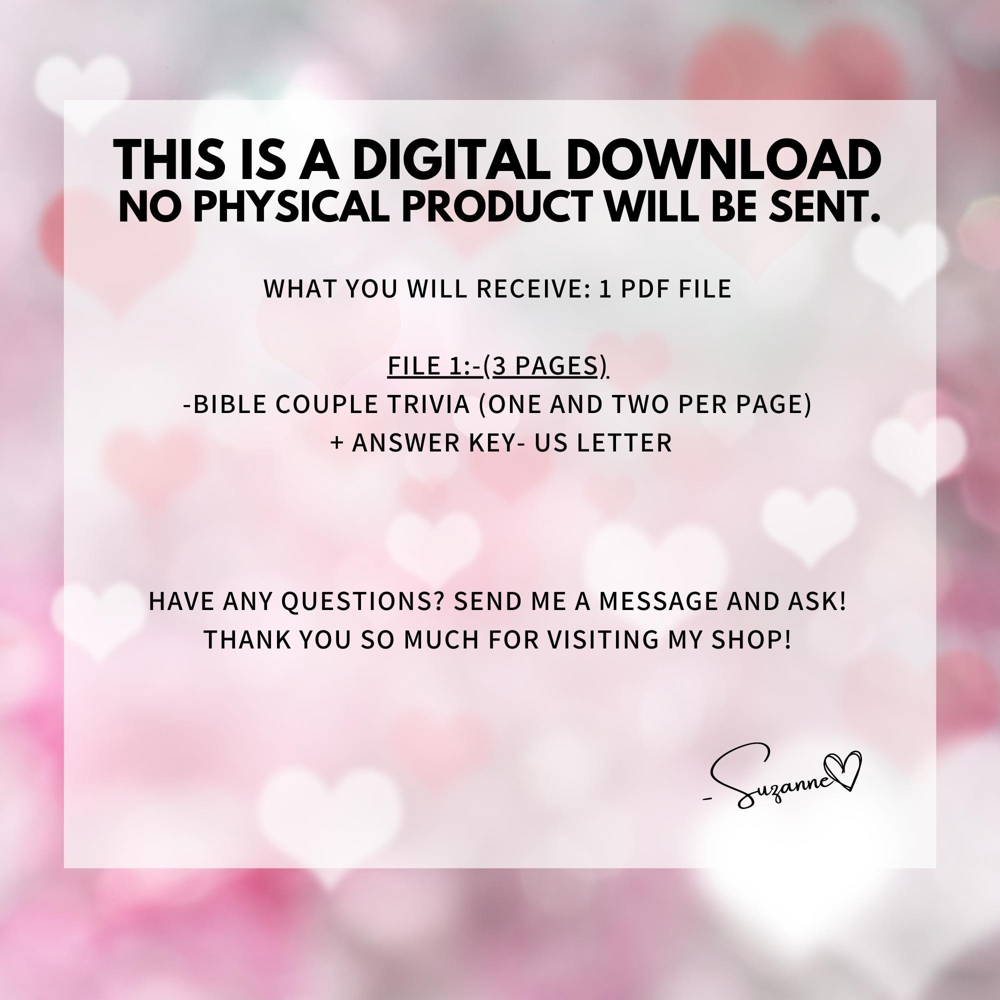 Bible Couples Trivia Game, Valentine's Party Couples of the Bible Game ...