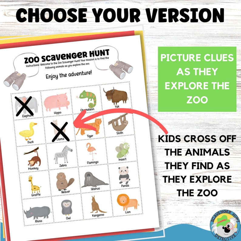 Zoo Scavenger Hunt for Kids Printable, Zoo Field Trip Treasure Hunt ...