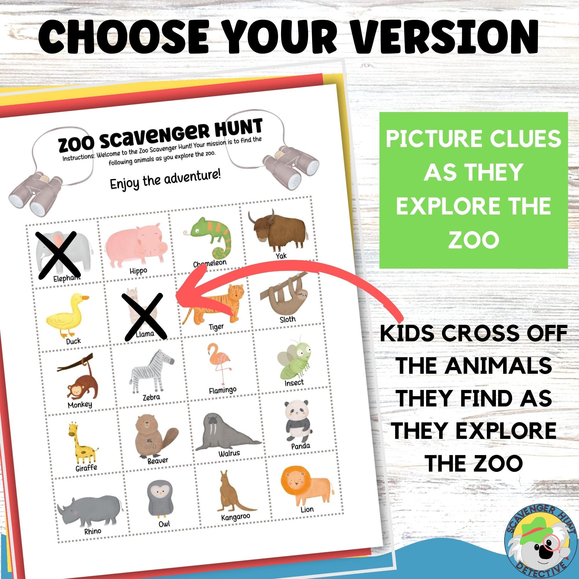 Zoo Scavenger Hunt for Kids Printable, Zoo Field Trip Treasure Hunt ...