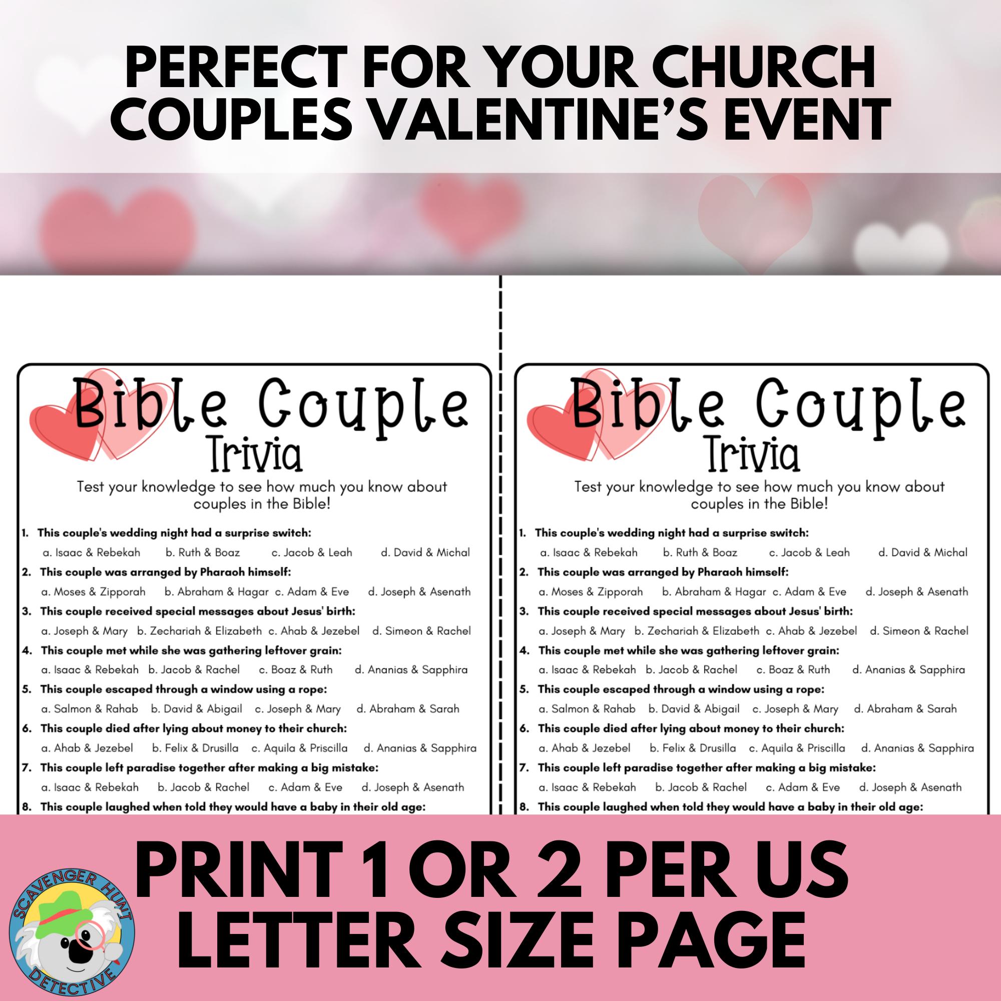 Bible Couples Trivia Game, Valentine's Party Couples of the Bible Game ...