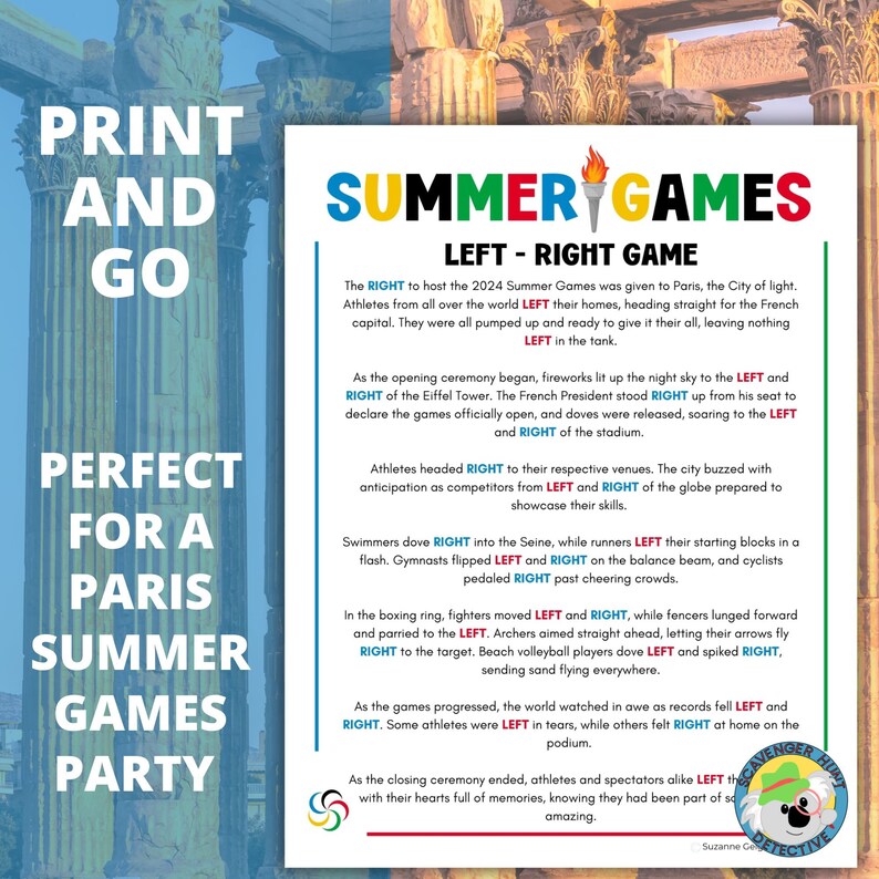 Paris Summer Games Left-right Game Printable Sports Party Activity for ...