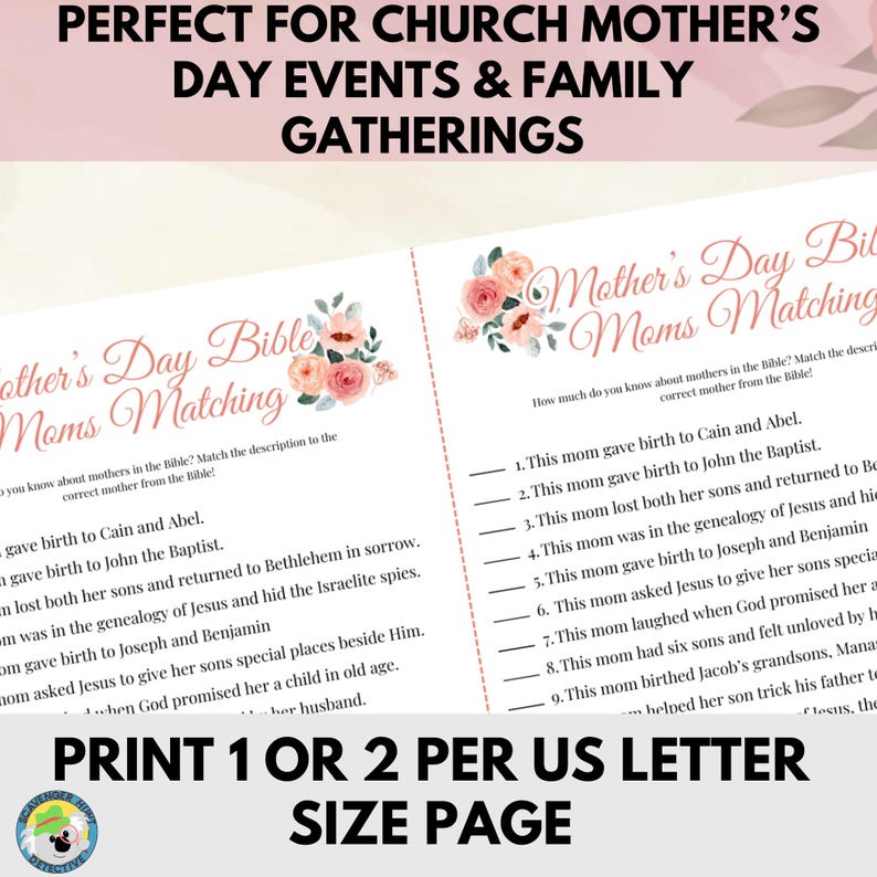Mothers Day Bible Moms Matching Game, Bible Mothers Day Game Moms of ...