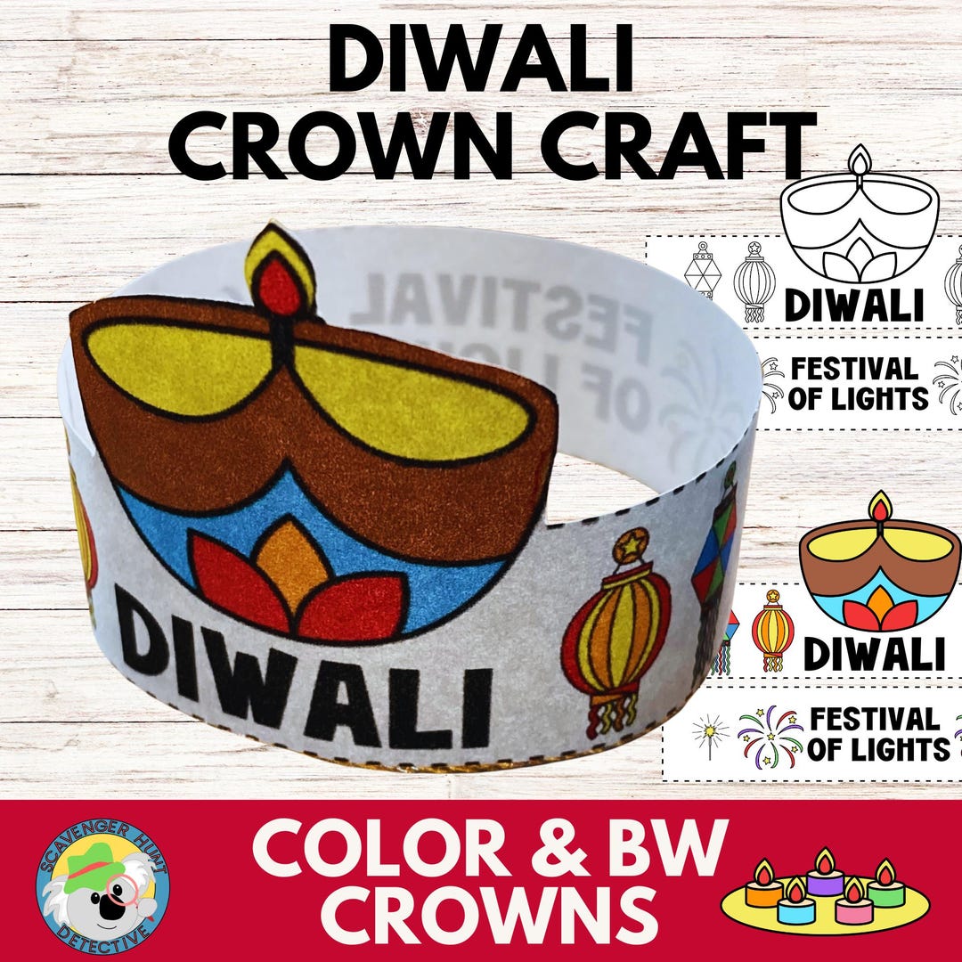 Diwali Paper Crown Craft Activity, Coloring Printable Diwali Diya Lamp ...