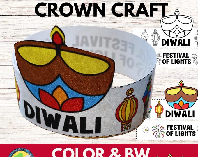 Diwali Paper Crown Craft Activity, Coloring Printable Diwali Diya Lamp ...