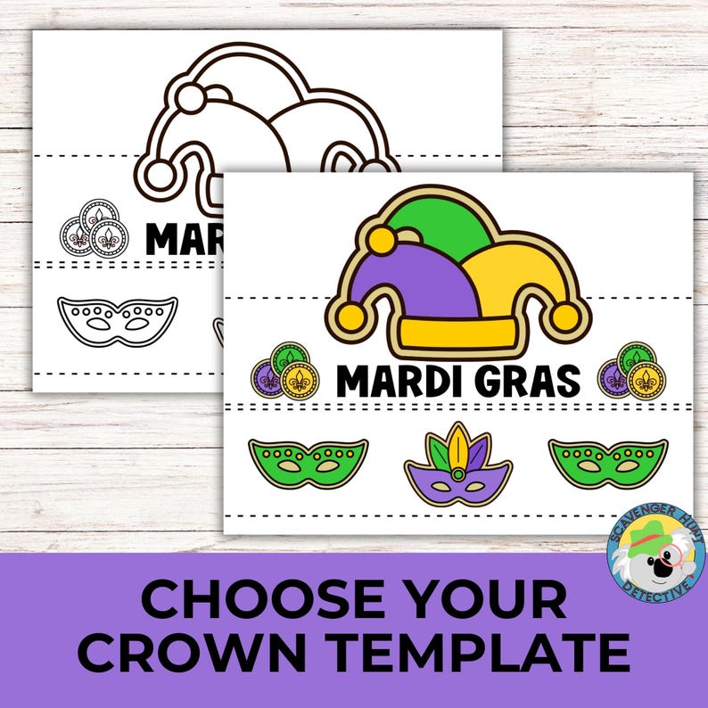 Mardi Gras Paper Crown Craft Activity, Coloring Printable Mardi Gras ...