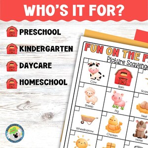 Farm Theme Scavenger Hunt for Preschoolers With Picture Clues, Daycare ...