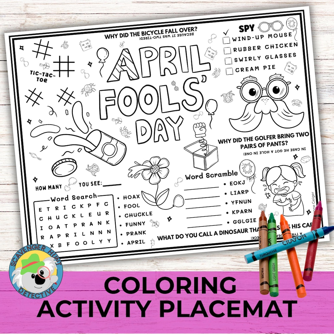 April Fools Day Activity Coloring Placemat Printable April First ...