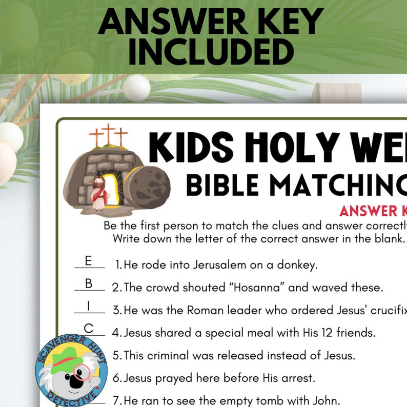 Holy Week Easter Bible Matching Game for Kids, Easter Story Bible Game ...