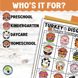 Turkey in Disguise Scavenger Hunt for Preschoolers With Picture Clues ...