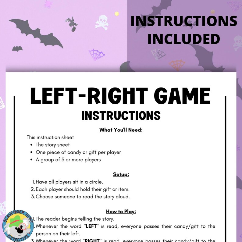 Halloween Left-right Game Printable Pass the Candy Party Activity for ...