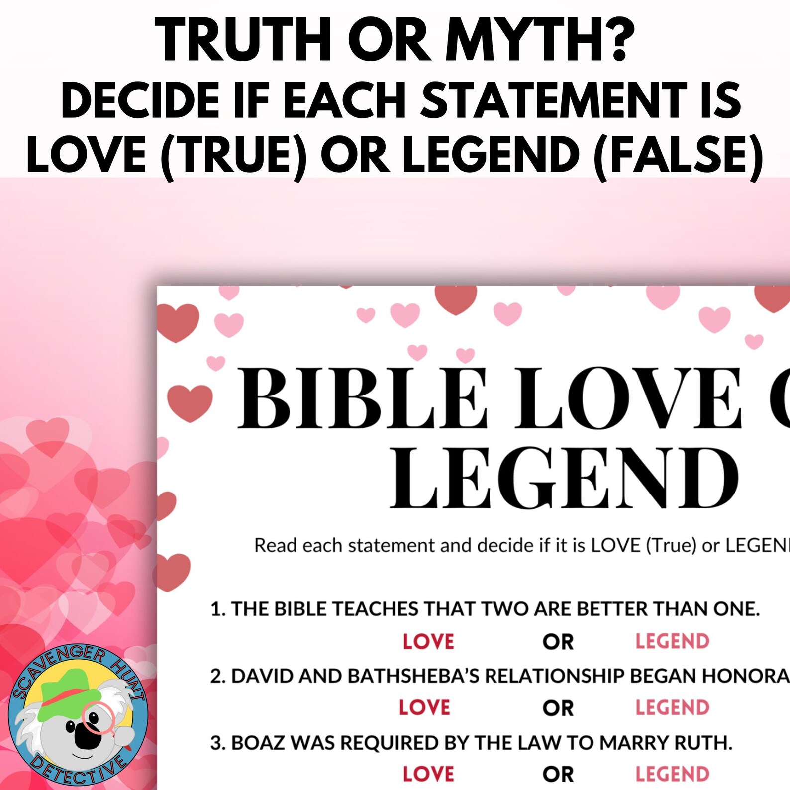 Bible Love Trivia Game, Church Christian Valentine's Party Love or ...