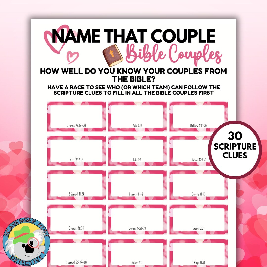 Couples of the Bible Game, Valentine's Party Game Church Youth Group ...