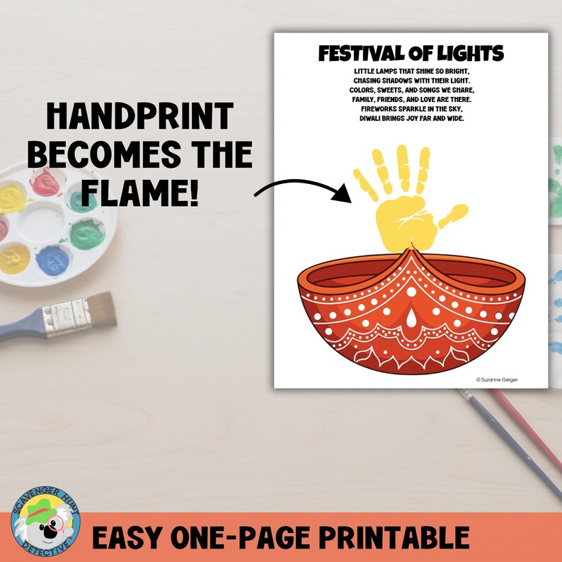 Diwali Handprint Craft Activity, Diwali Festival of Lights Diya Lamp ...
