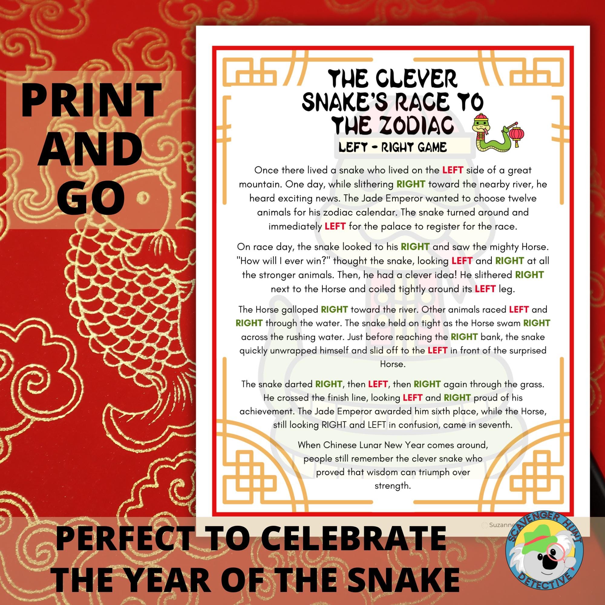 Chinese Lunar New Year Left-right Game Printable Year of the Snake ...