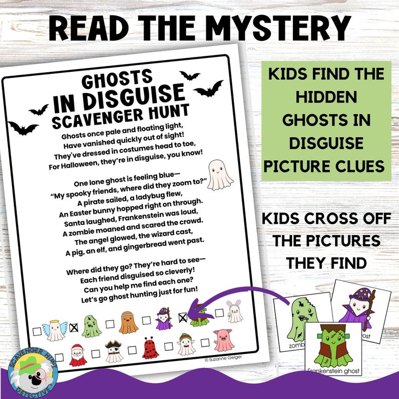 Find the Ghosts Scavenger Hunt for Kids, Preschool Halloween Party Game ...
