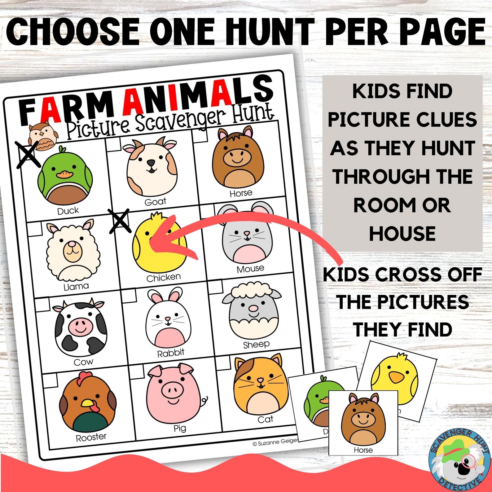 Farm Animal Scavenger Hunt for Preschoolers With Picture Clues, Farm ...