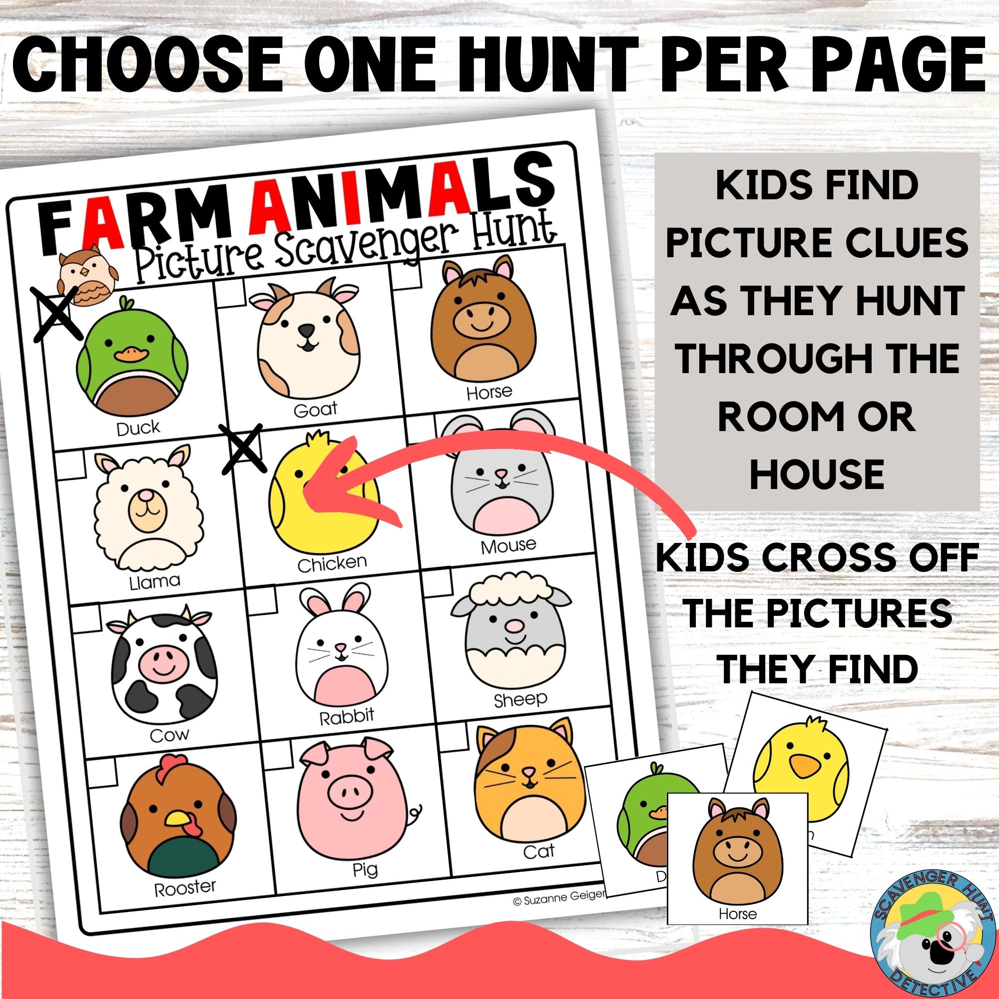 Farm Animals Scavenger Hunt for Preschoolers With Picture Clues, Farm ...