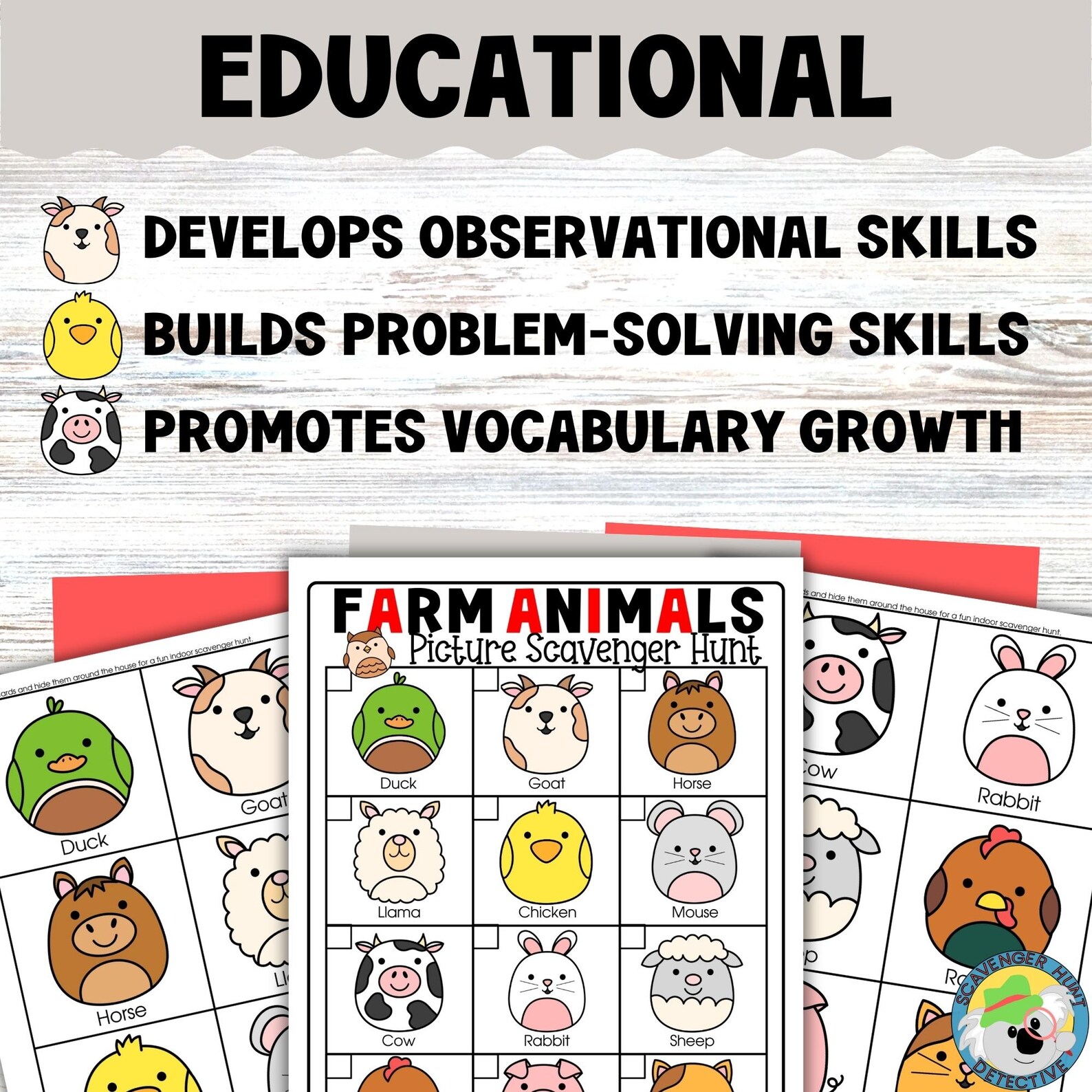 Farm Animal Scavenger Hunt for Preschoolers With Picture Clues, Farm ...