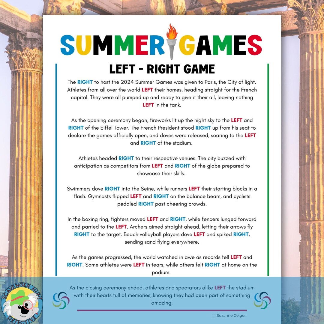 Paris Summer Games Left-right Game Printable Sports Party Activity for ...