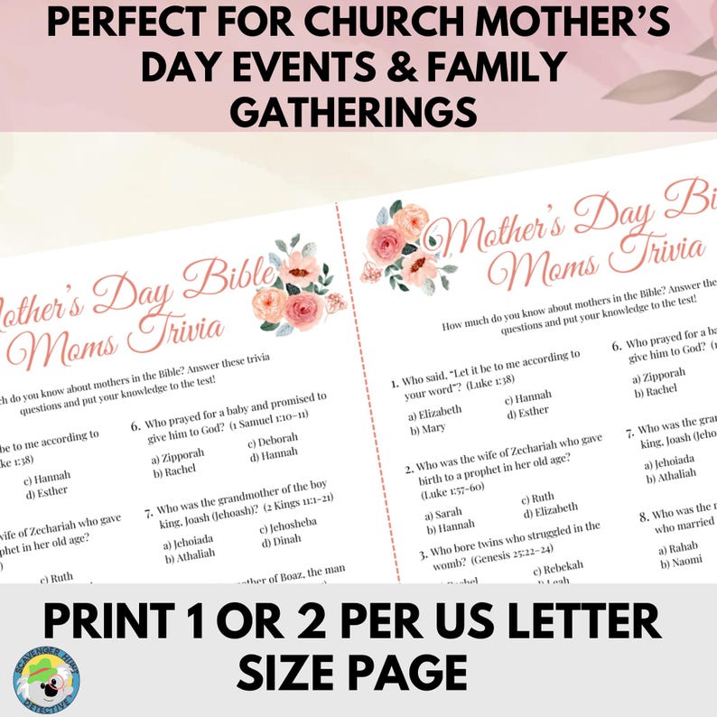 Mothers Day Moms of the Bible Trivia Game, Bible Mothers Trivia Game ...
